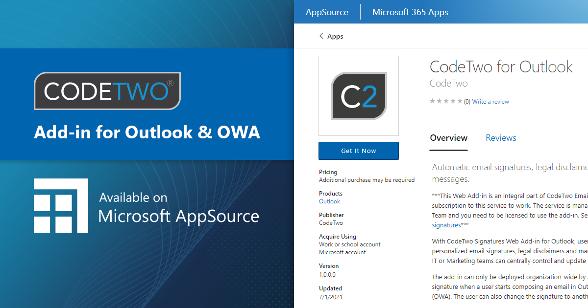 CodeTwo-Add-In für Signaturen als erstes in AppSource verfügbar