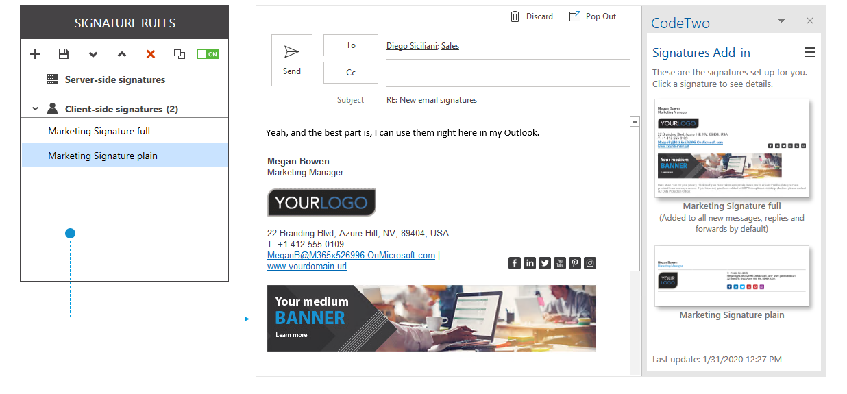 Signatur direkt beim Tippen in Outlook eingefügt